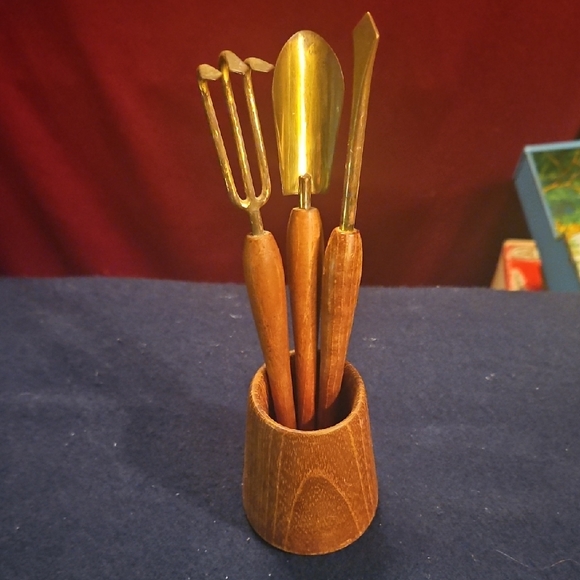 Other | Mid Century Bonsai Cactus Brass Teak Wood Handles Tool Set With ...